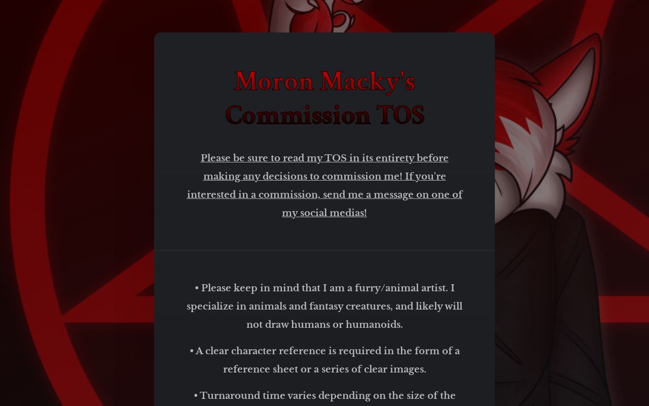 Moron Macky's Commission TOS